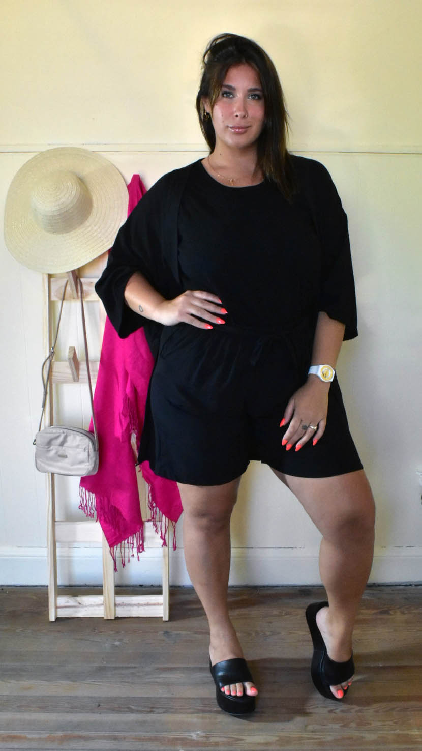 Conjunto Short Largo y Kimono De Fibrana Talles Grandes Negro ...